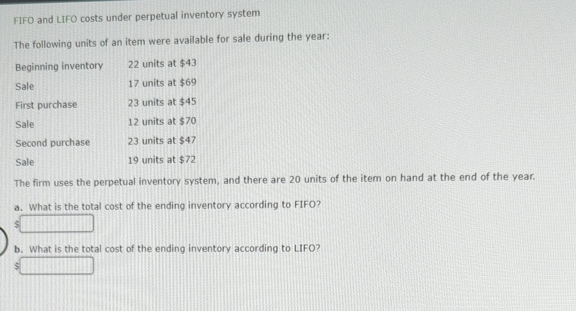 Solved FIFO and LIFO costs under perpetual inventory system | Chegg.com