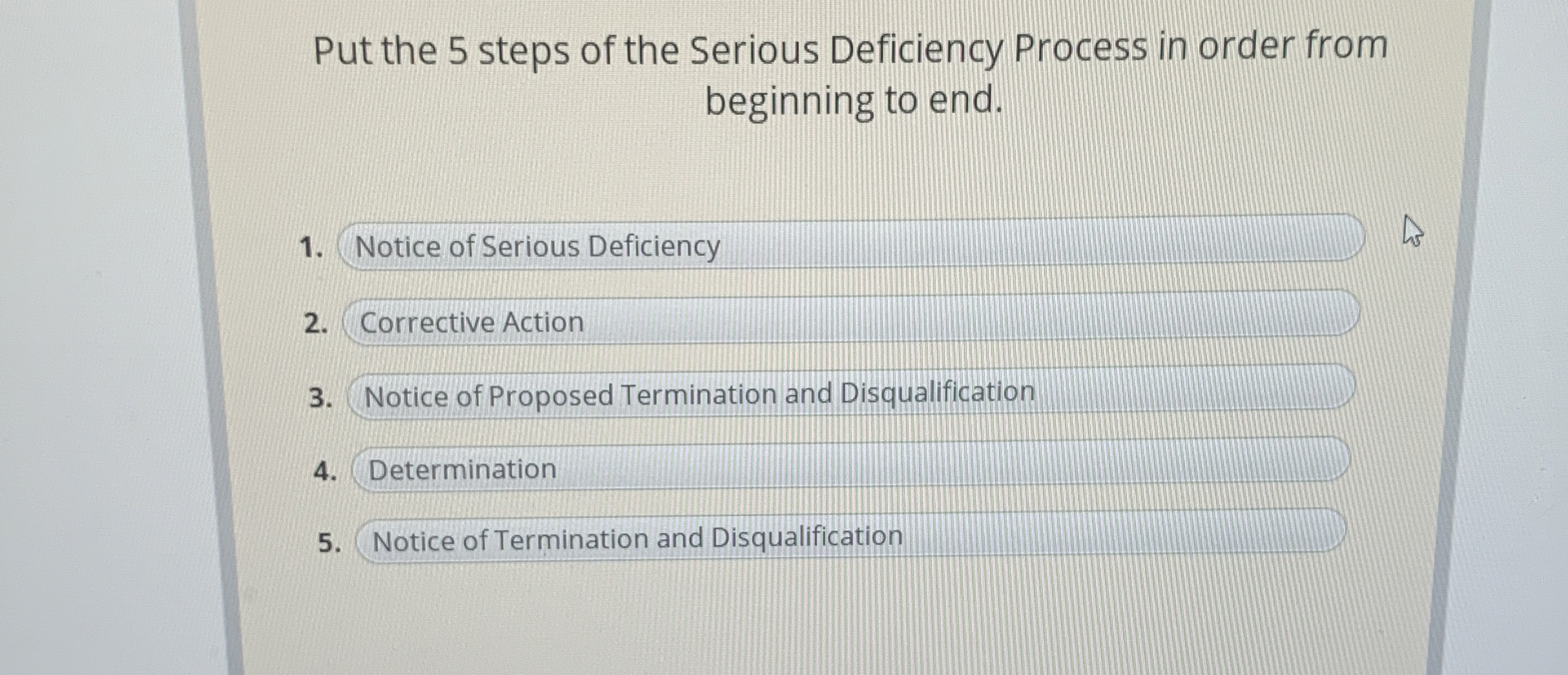 Solved Put the 5 ﻿steps of the Serious Deficiency Process in | Chegg.com