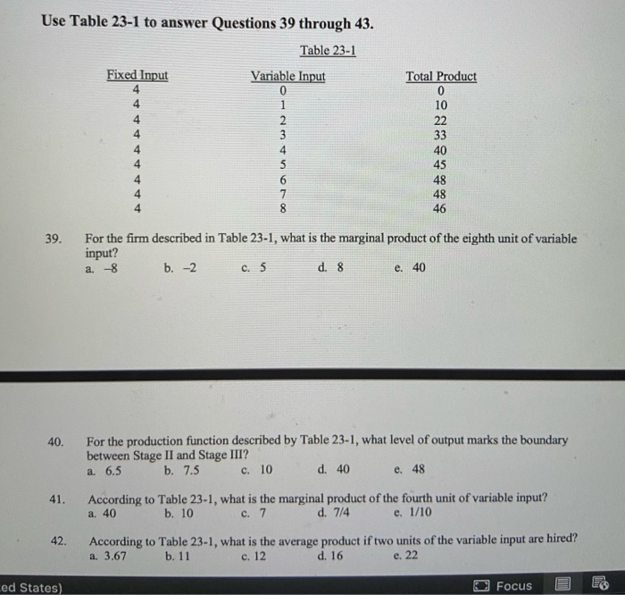 Solved Use Table 23-1 to answer Questions 39 through 43. | Chegg.com