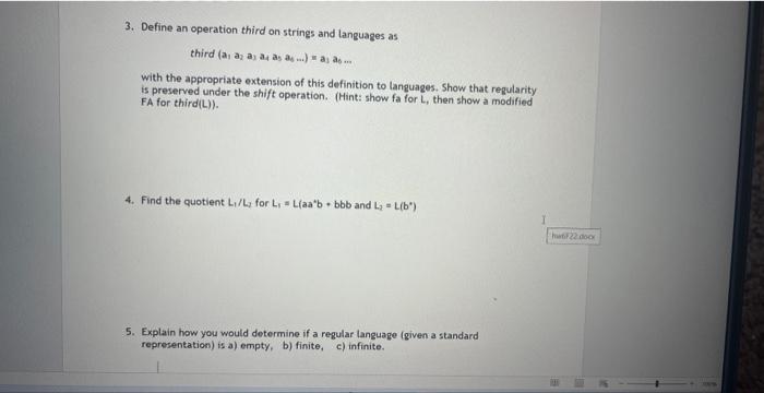 Solved 3. Define an operation third on strings and languages | Chegg.com