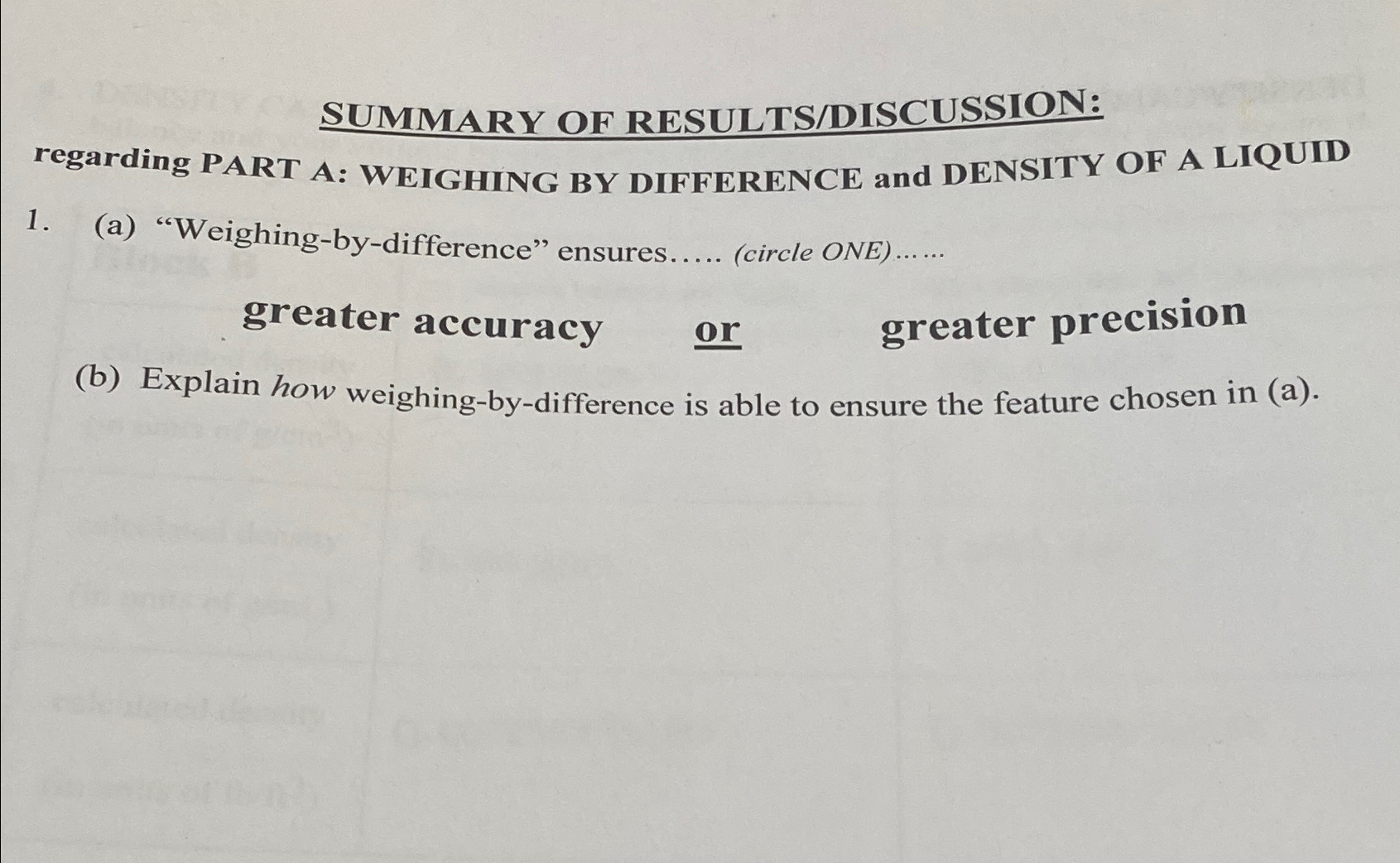 Solved SUMMARY OF RESULTS/DISCUSSION:regarding PART A: | Chegg.com