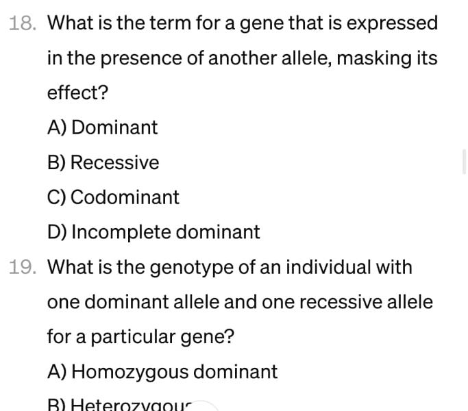 Solved What is the term for a gene that is expressed in the | Chegg.com