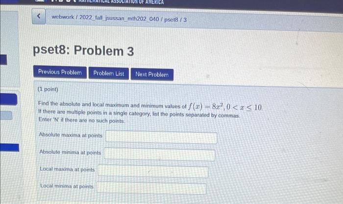 Solved Find the absolute maximum and minimum values of the | Chegg.com