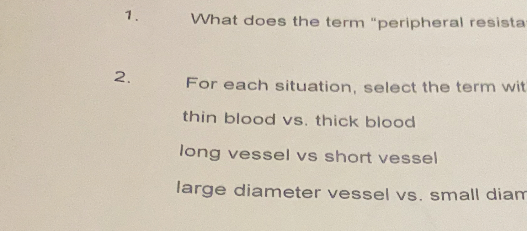 Solved What does the term "peripheral resistaFor each | Chegg.com