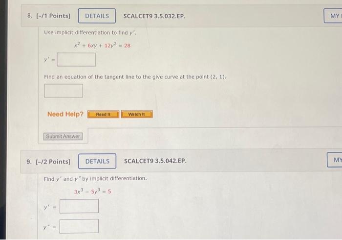 Solved 8. [-/1 Points] Use implicit differentiation to find | Chegg.com