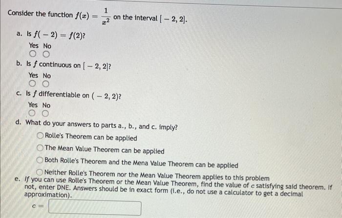 Solved Consider the function f(x)=x21 on the interval | Chegg.com