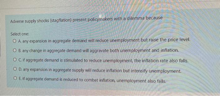 Solved Adverse supply shocks (stagflation) present | Chegg.com