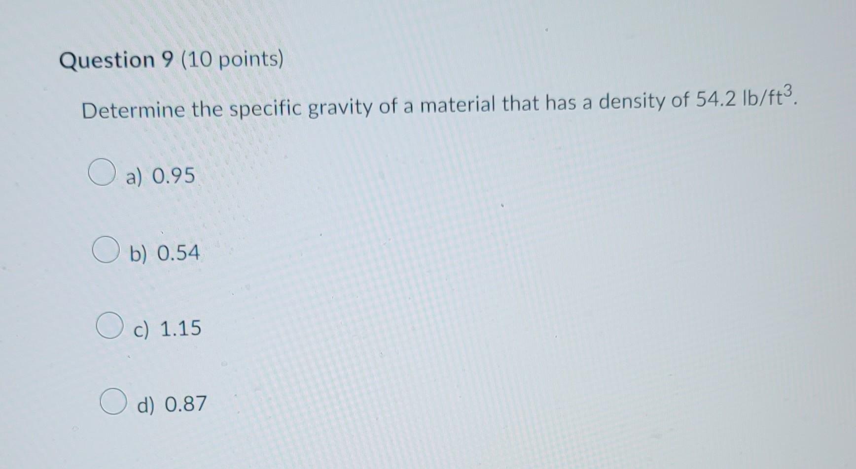 Solved Determine the specific gravity of a material that has | Chegg.com