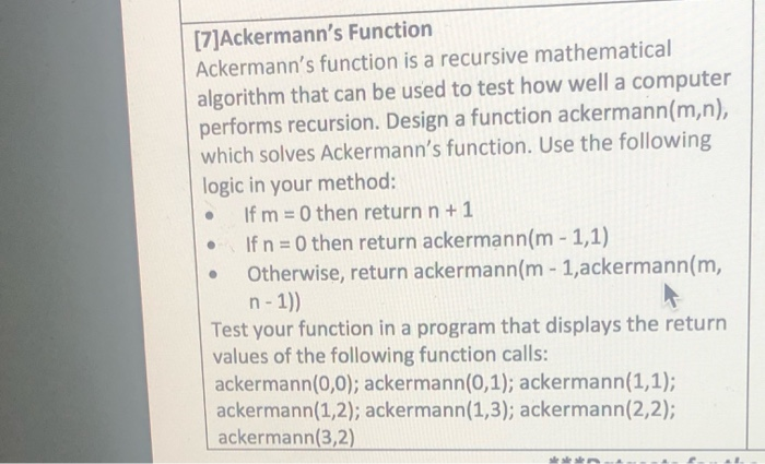 Solved 7 Ackermanns Function Ackermanns Function Is A 1014
