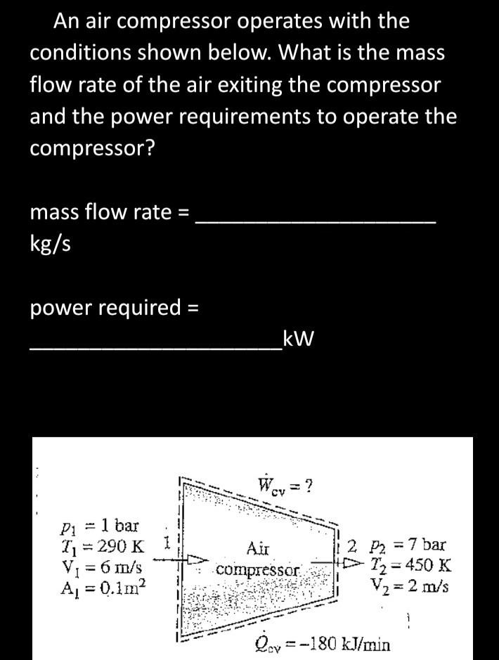 Solved An air compressor operates with the conditions shown | Chegg.com