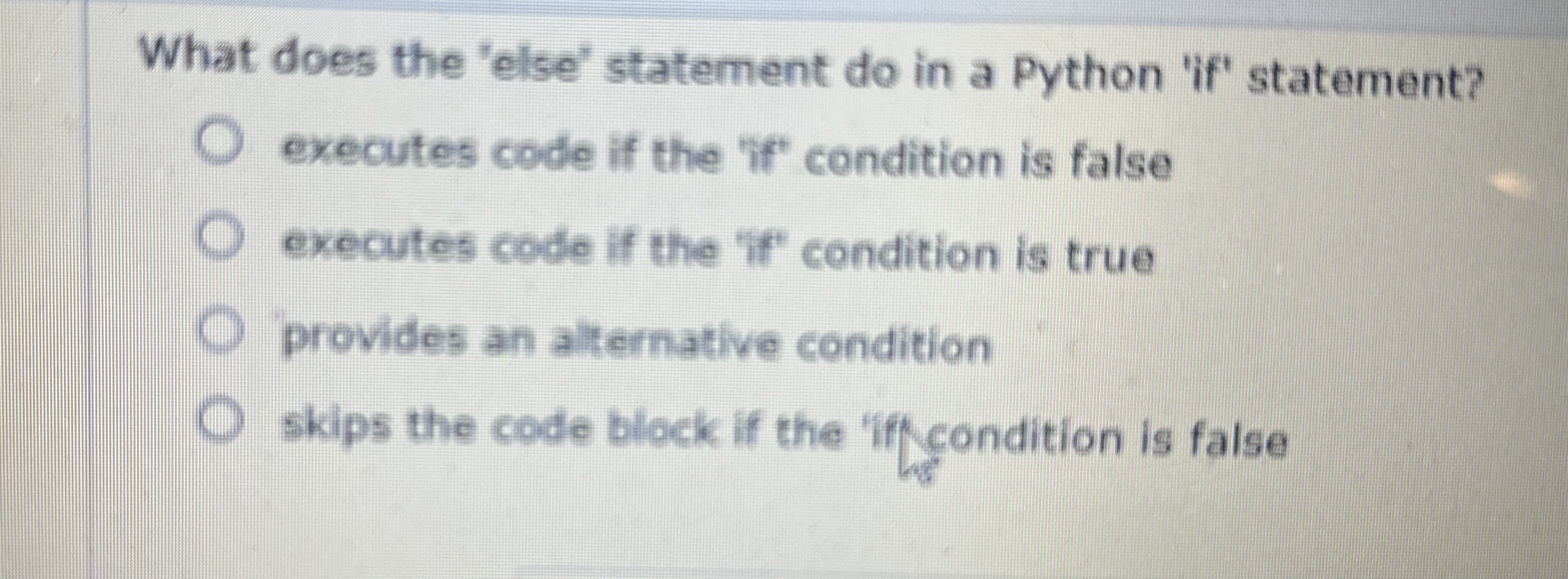 Solved What does the 'else' statement do in a Python 'if' | Chegg.com