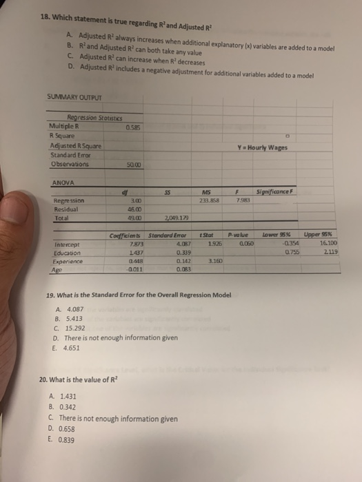 Solved 18. Which statement is true regarding Rand Adjusted R | Chegg.com