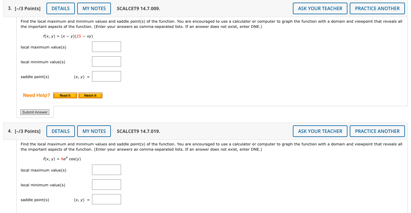 Solved Find the local maximum and minimum values and saddle | Chegg.com