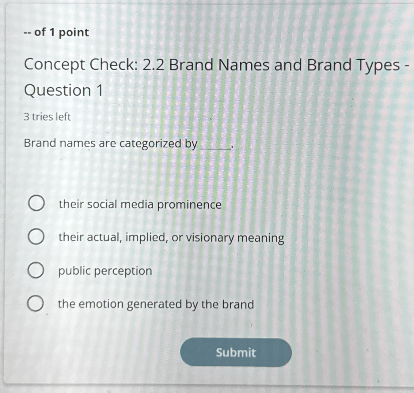Solved -- ﻿of 1 ﻿pointConcept Check: 2.2 ﻿Brand Names and | Chegg.com