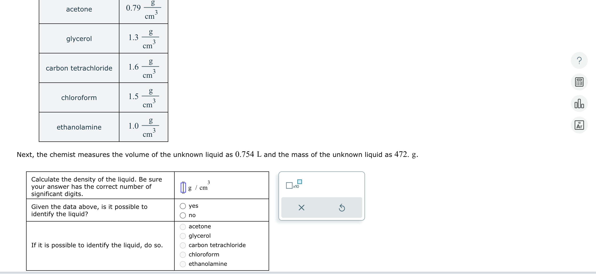 Solved Next, the chemist measures the volume of the unknown | Chegg.com
