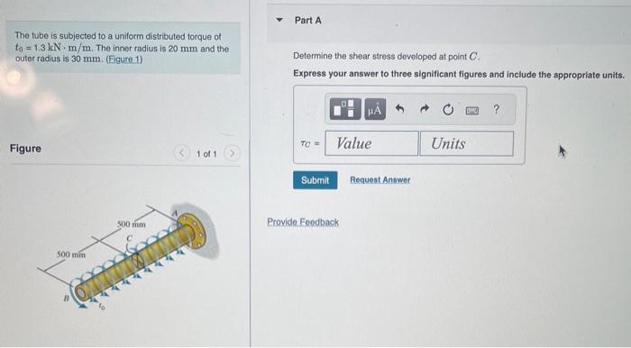 Solved The tube is subjected to a uniform distributed torque | Chegg.com