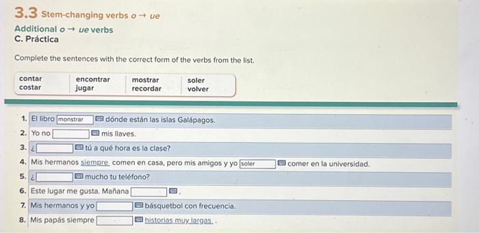 3.3 Stem-changing verbs o→ ue Additional o→ ue verbs | Chegg.com