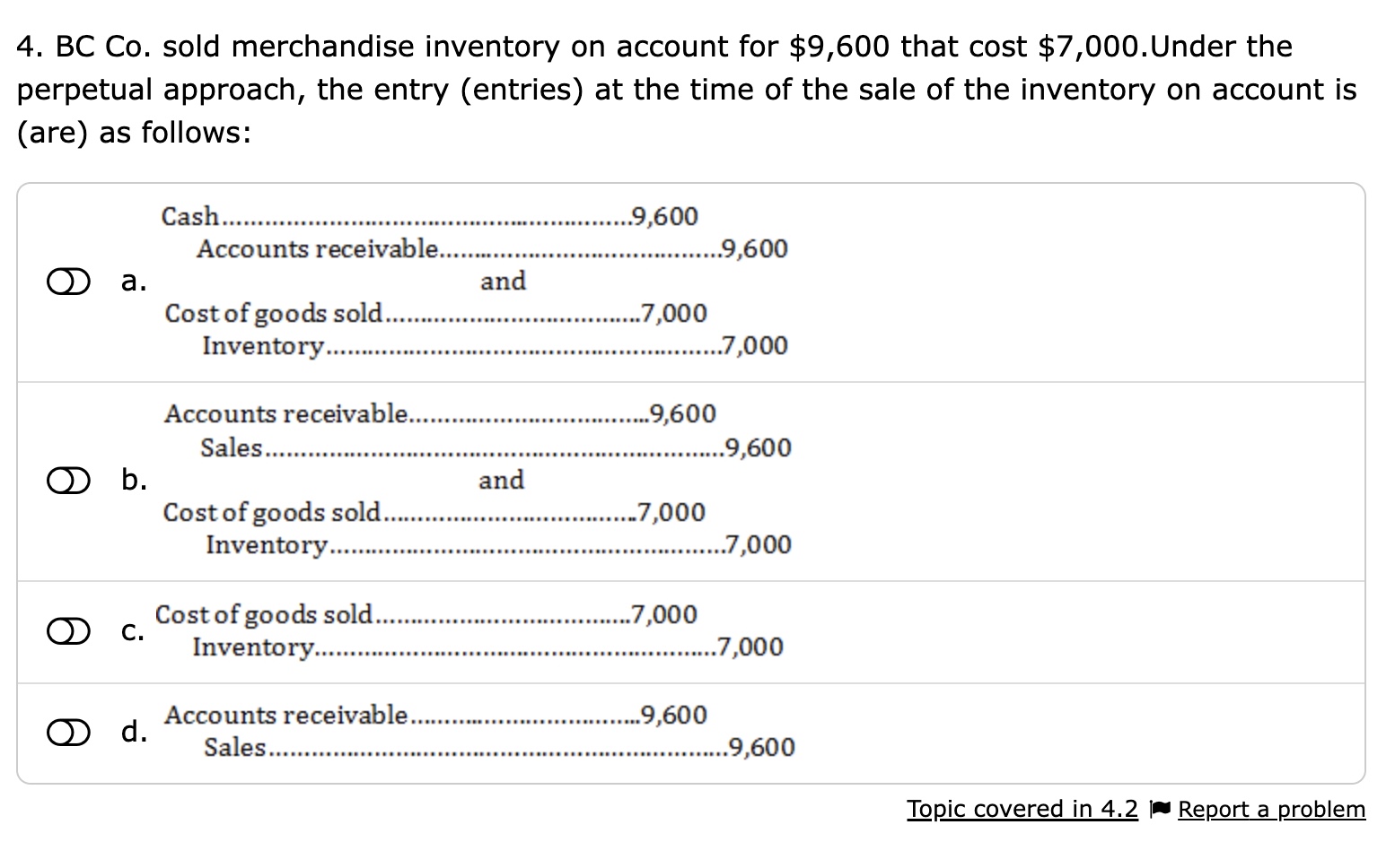Solved BC Co. ﻿sold merchandise inventory on account for | Chegg.com