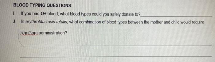 Solved BLOOD TYPING QUESTIONS: If you had O+ blood, what | Chegg.com