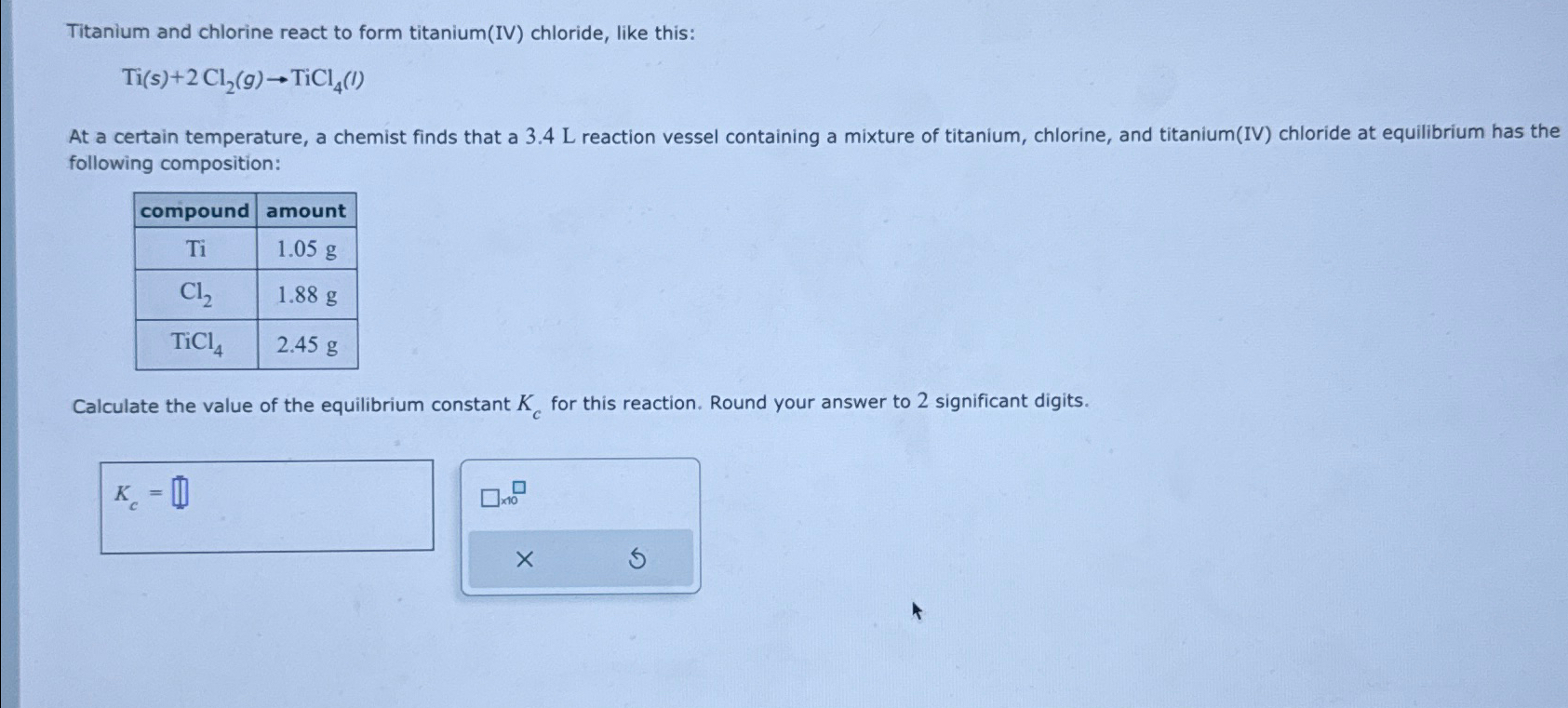 Solved Titanium and chlorine react to form titanium(IV) | Chegg.com