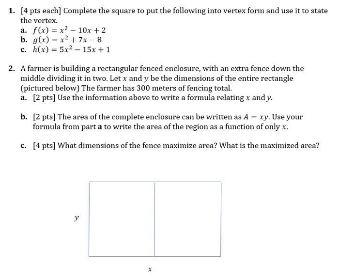 Solved 1. [4 pts each] Complete the square to put the | Chegg.com