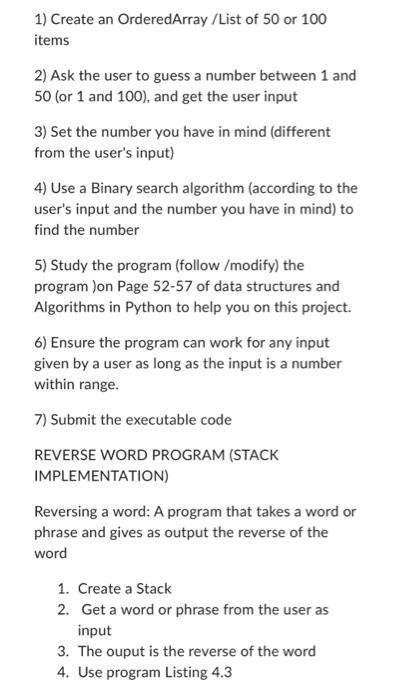 Solved 1) Create an OrderedArray / List of 50 or 100 items | Chegg.com