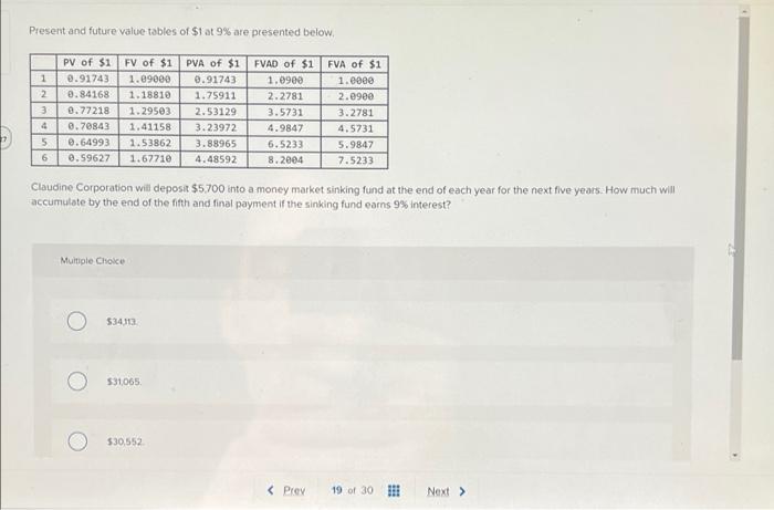 Solved Present and future value tables of $1 at 9% are | Chegg.com