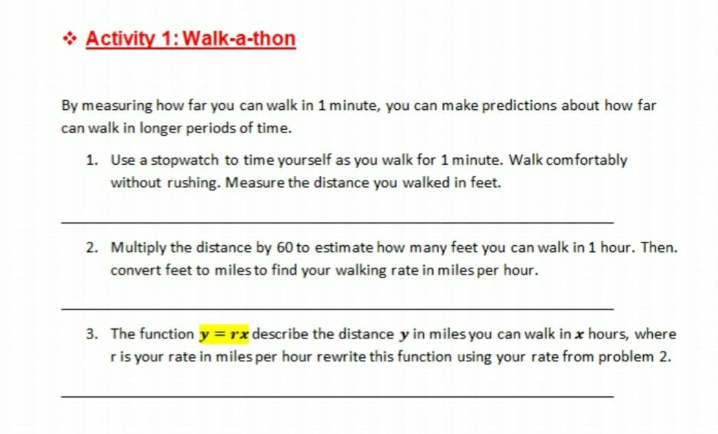 Solved Activity 1: Walk-a-thon By measuring how far you can | Chegg.com