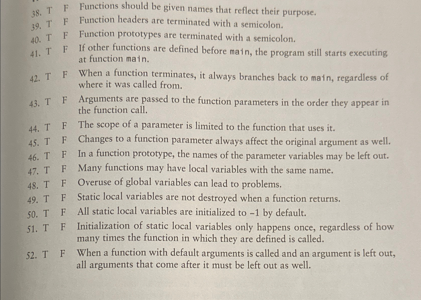Solved T F Functions should be given names that reflect | Chegg.com