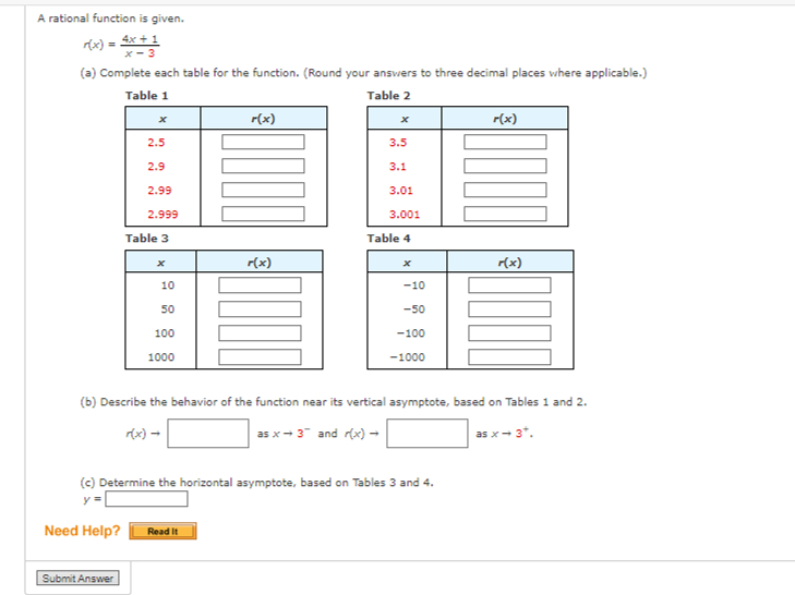 Solved A rational function is given.r(x)=4x+1x-3(a) | Chegg.com