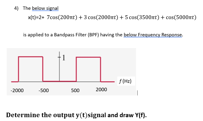Solved The below signal ﻿ ﻿is ﻿applied to ﻿a Bandpass Filter | Chegg.com