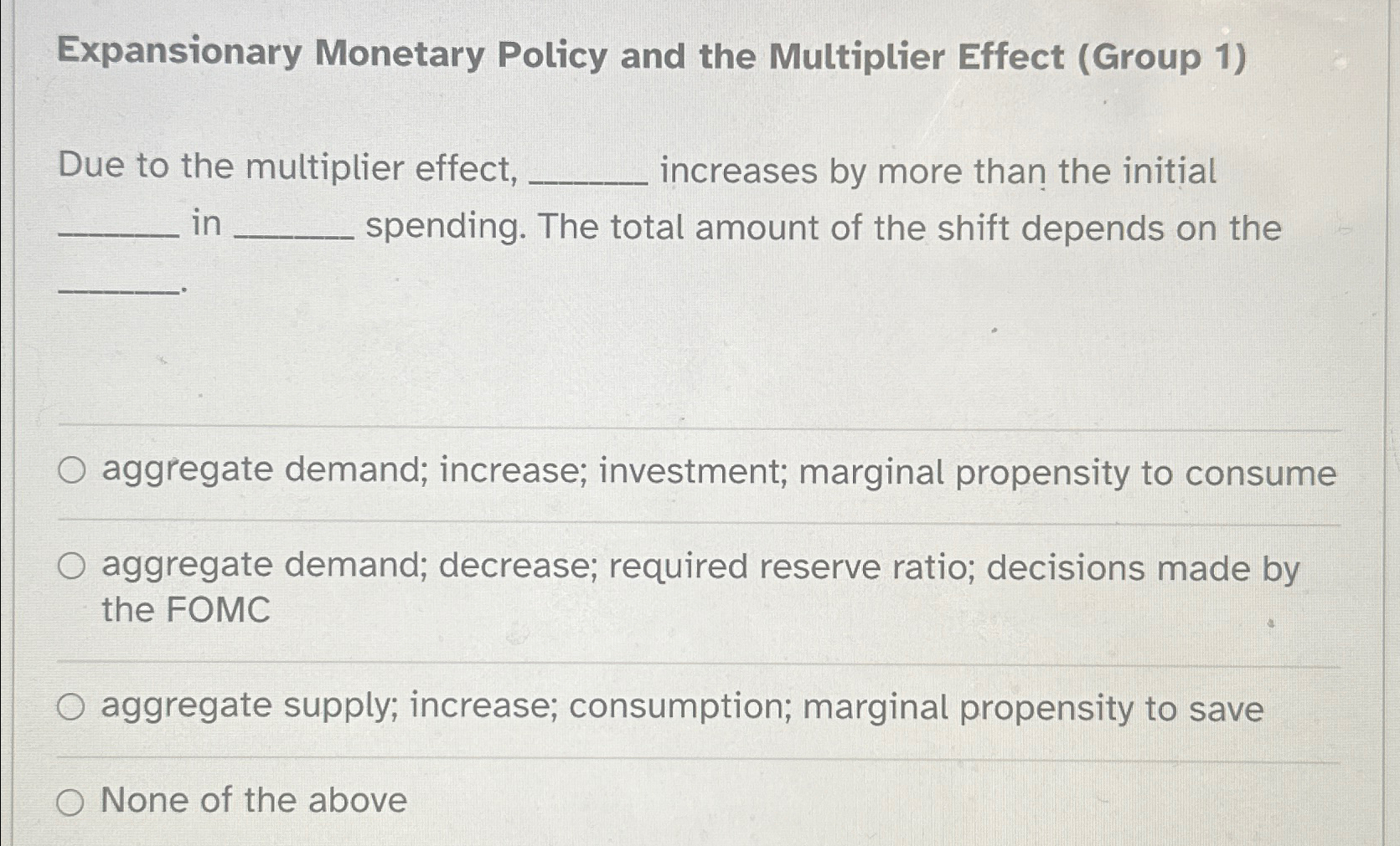 Solved Expansionary Monetary Policy and the Multiplier | Chegg.com