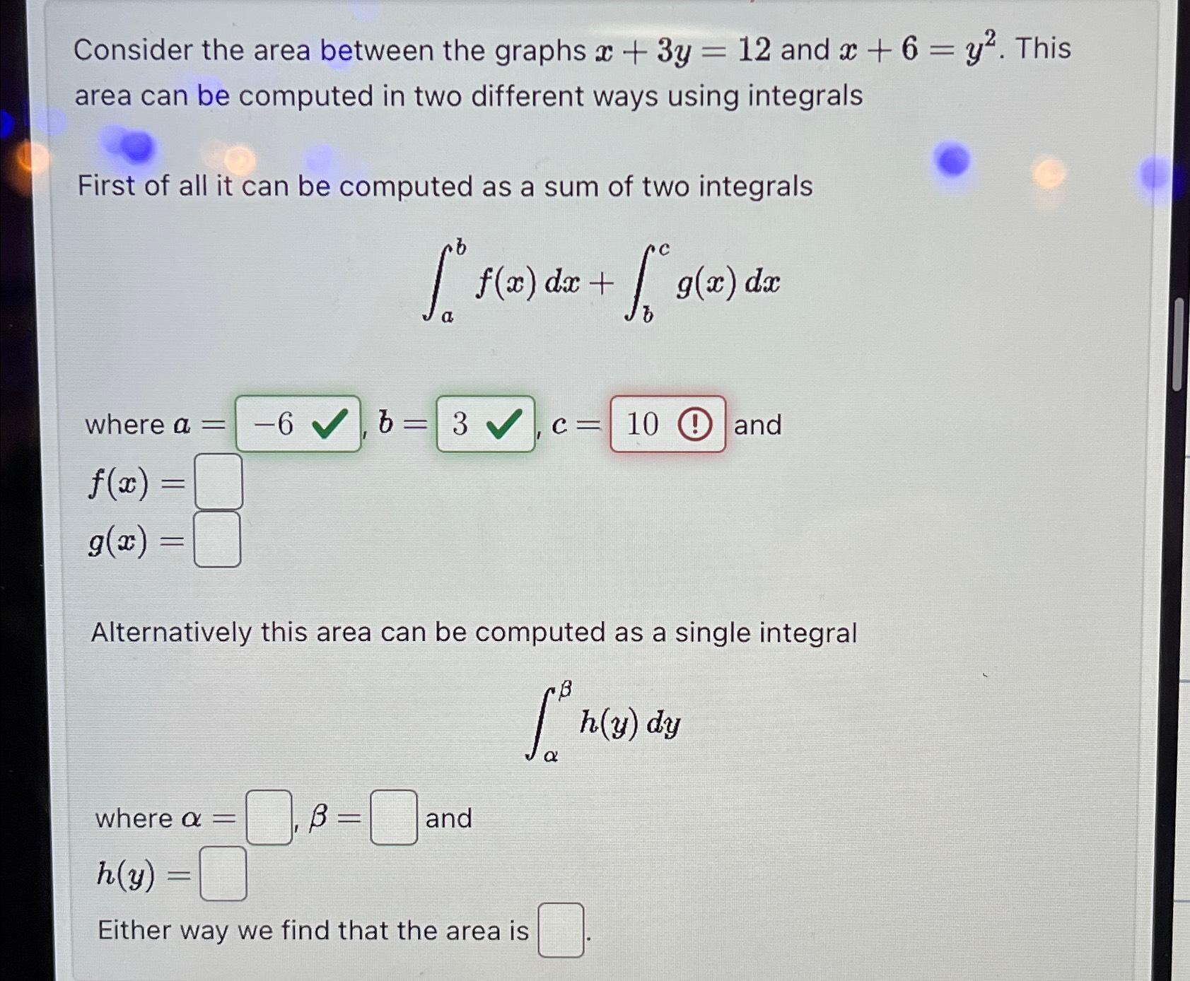 Solved Consider the area between the graphs x+3y=12 ﻿and | Chegg.com