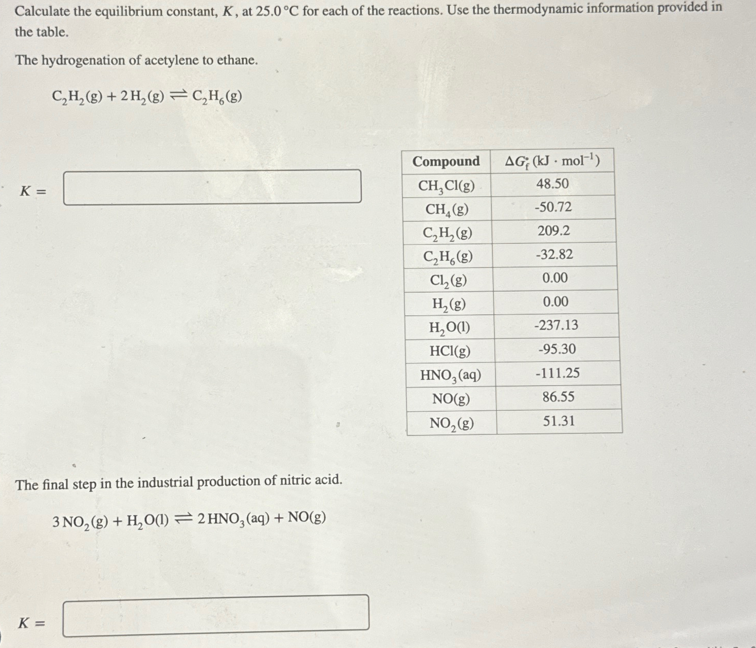 Solved Calculate the equilibrium constant, K, ﻿at 25.0°C | Chegg.com
