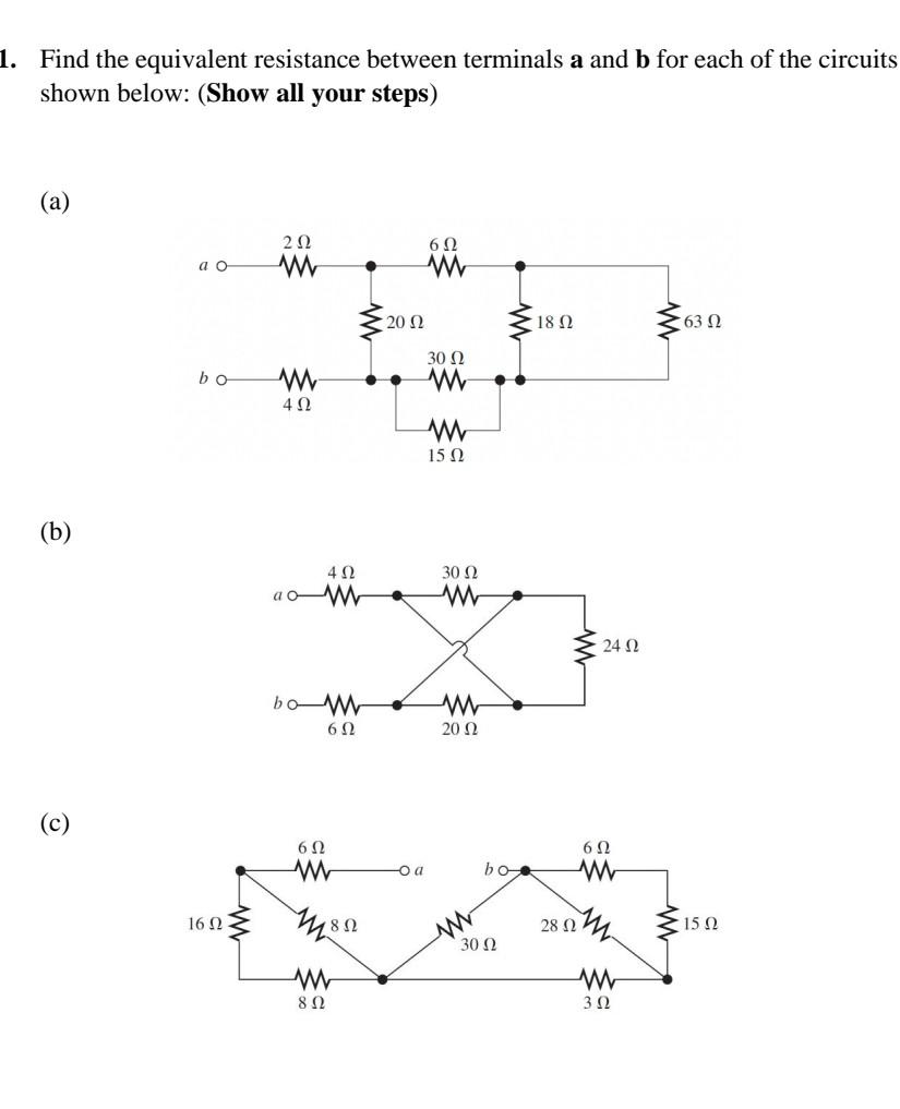 Solved Find the equivalent resistance between terminals a | Chegg.com