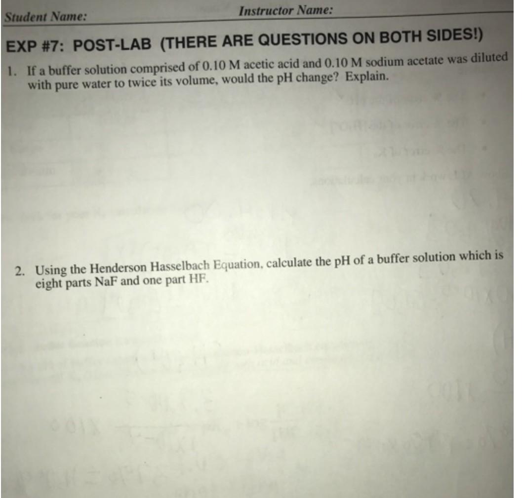Solved Student Name: Instructor Name: EXP #7: POST-LAB | Chegg.com