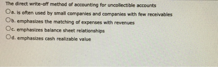 Solved The direct write-off method of accounting for | Chegg.com