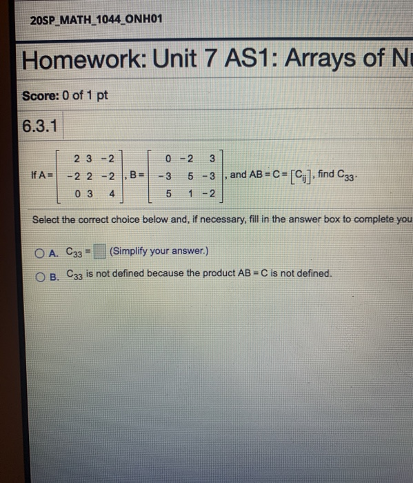 Solved 20SP_MATH_1044_ONH01 Homework: Unit 7 AS Score: 0 of | Chegg.com