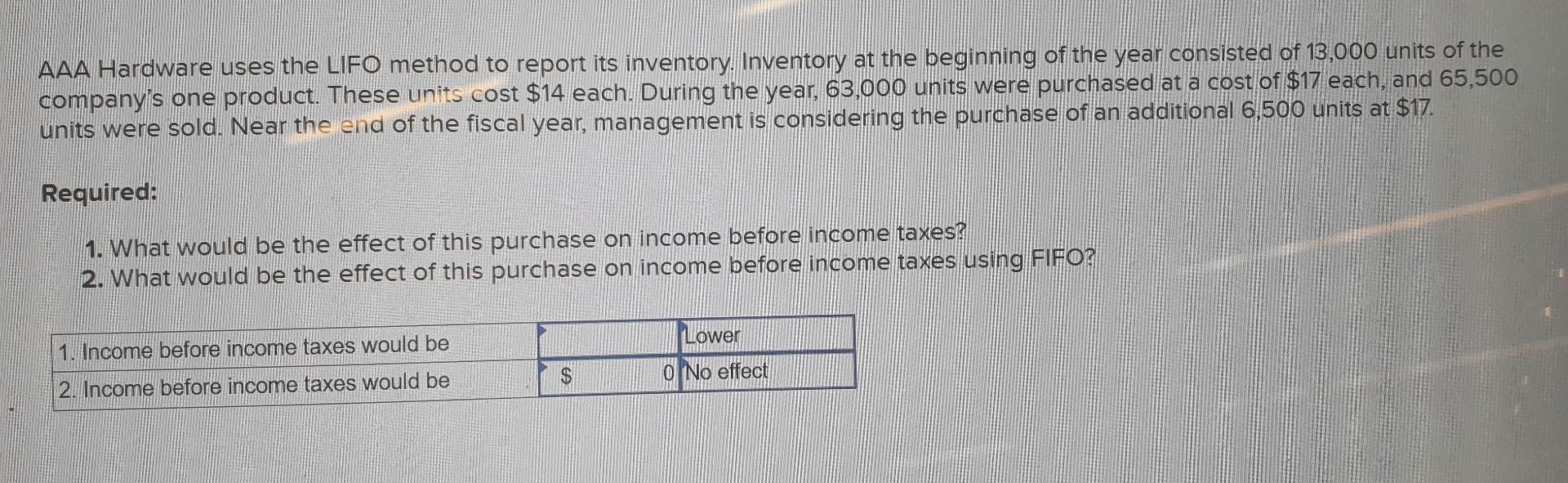 Solved AAA Hardware uses the LIFO method to report its | Chegg.com
