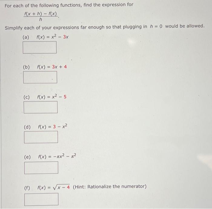 Solved For each of the following functions, find the | Chegg.com