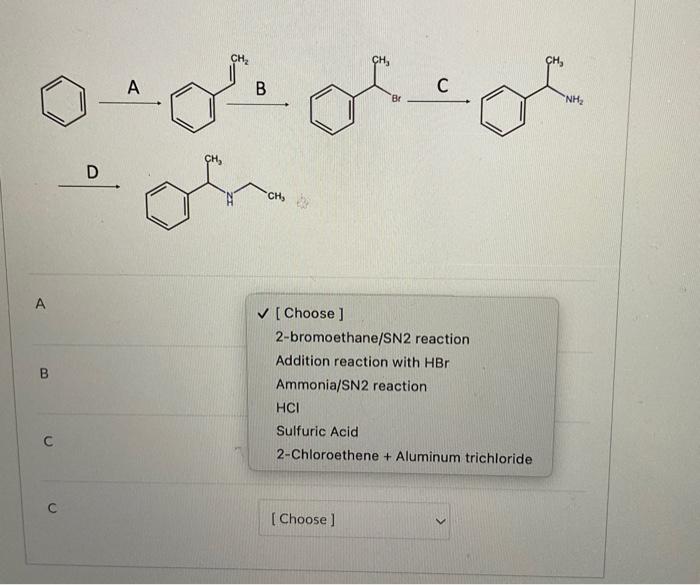 Solved A C A B B C [ Choose] 2-bromoethane/SN2 reaction | Chegg.com
