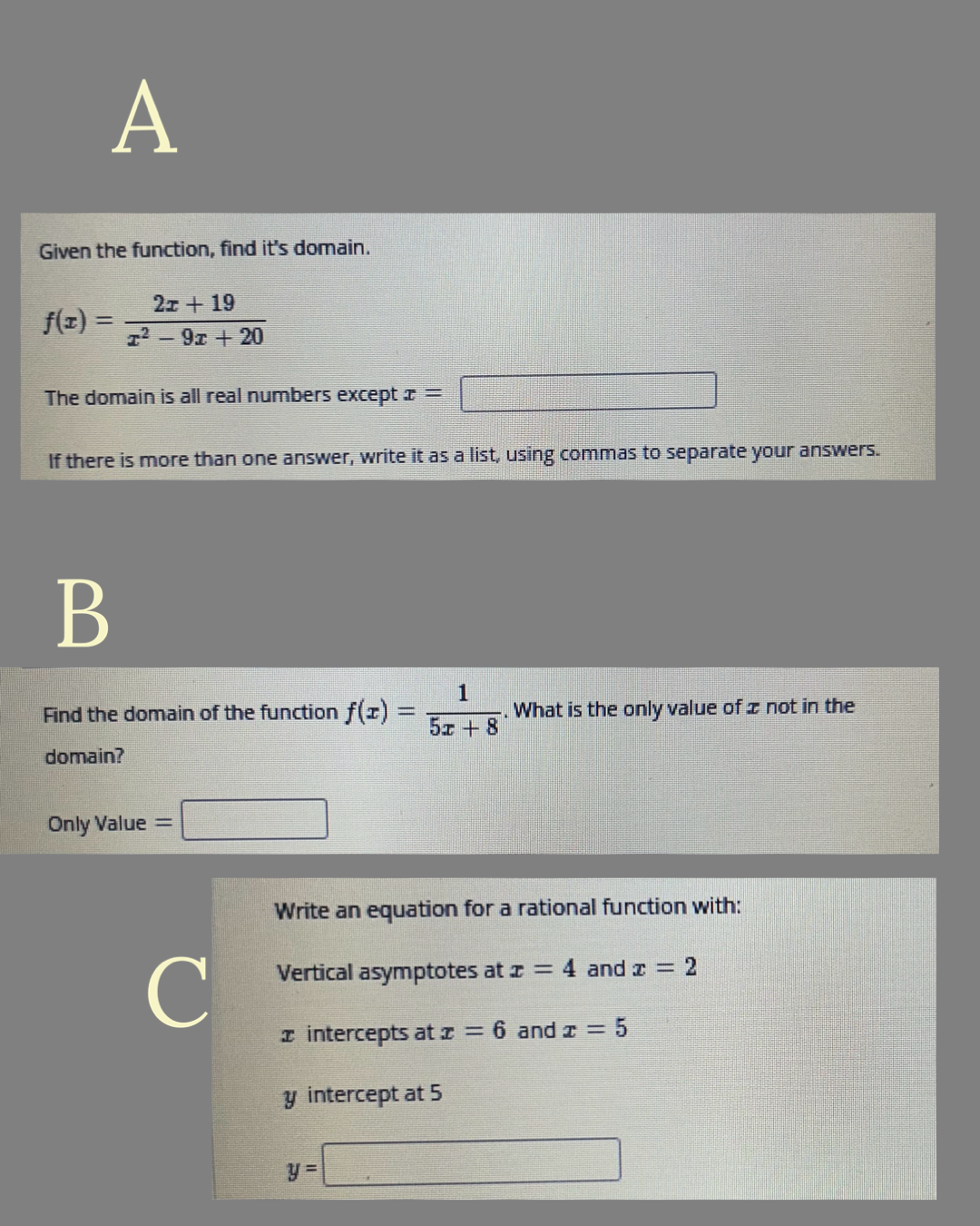 Solved Write an equation for a rational function | Chegg.com