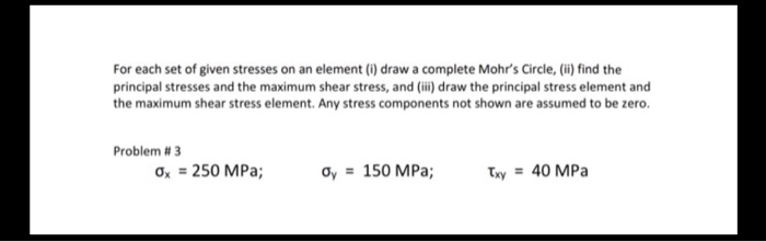 Solved For each set of given stresses on an element (1) draw | Chegg.com