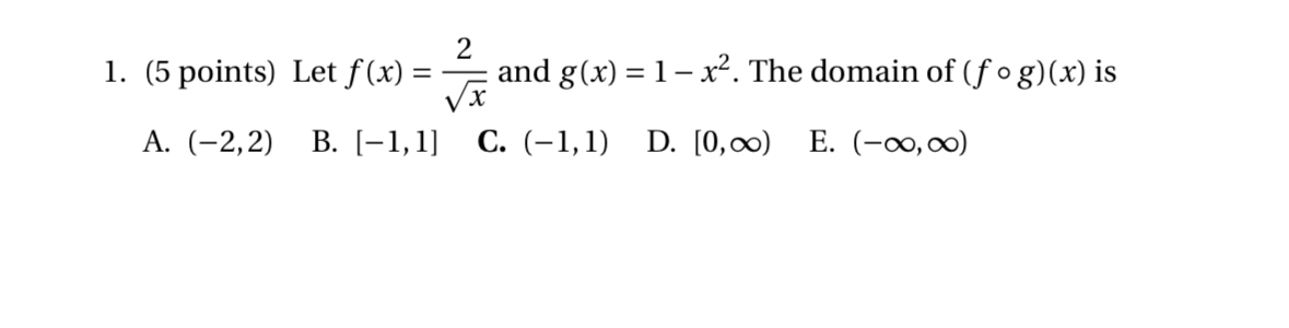 Solved (5 ﻿points) ﻿Let f(x)=2x2 ﻿and g(x)=1-x2. ﻿The domain | Chegg.com