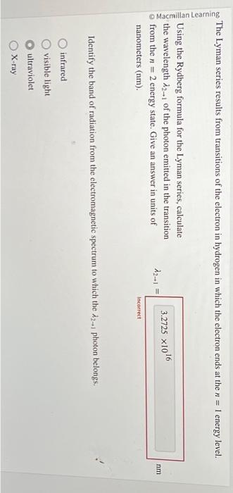 Solved The Lyman series results from transitions of the | Chegg.com