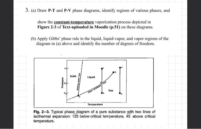 Solved 3. (a) Draw P−T and P−V phase diagrams, identify | Chegg.com