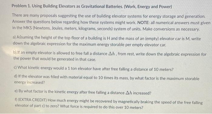 Solved Problem 1. Using Building Elevators as Gravitational | Chegg.com