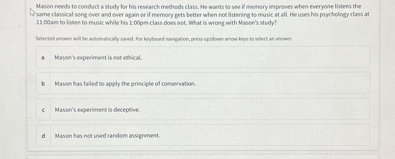 Solved Mason needs to conduct a study for his research | Chegg.com