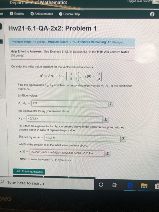 Solved Department of Mathematics Lopped in as pritchey Log | Chegg.com