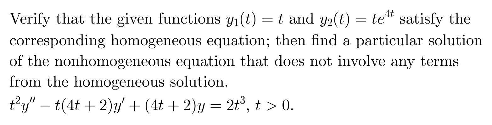 Solved Verify that the given functions y1(t)=t ﻿and | Chegg.com
